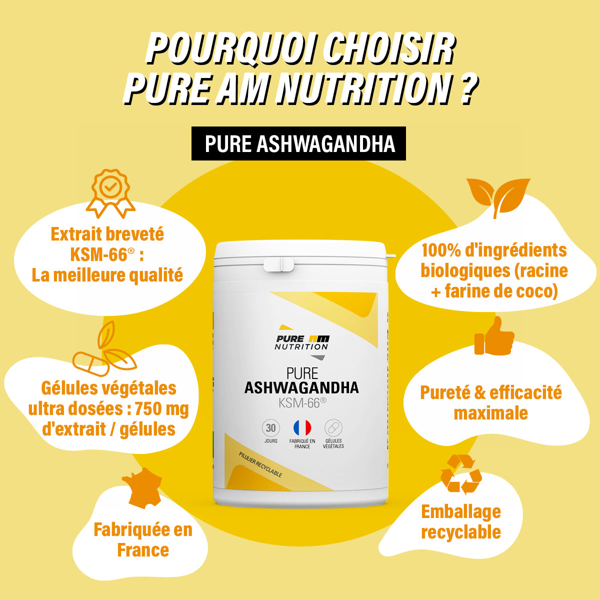 Ashwagandha KSM66 bio - 60 gélules - AM Nutrition